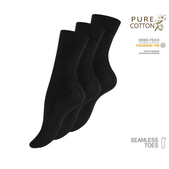 100 Cotton Socks with seamless toes x 3 Pairs